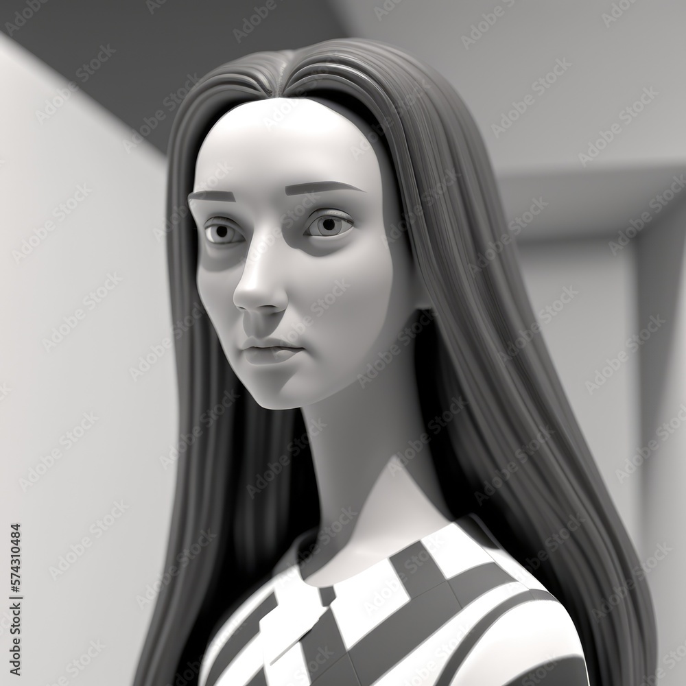 woman with long brown hair, wearing a black and white striped shirt ...