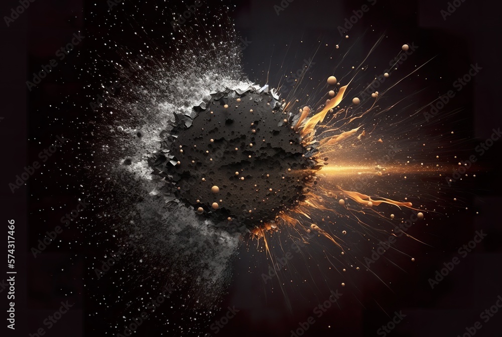 Stockillustratie Strong explosion with yellow and grey particles, as ...