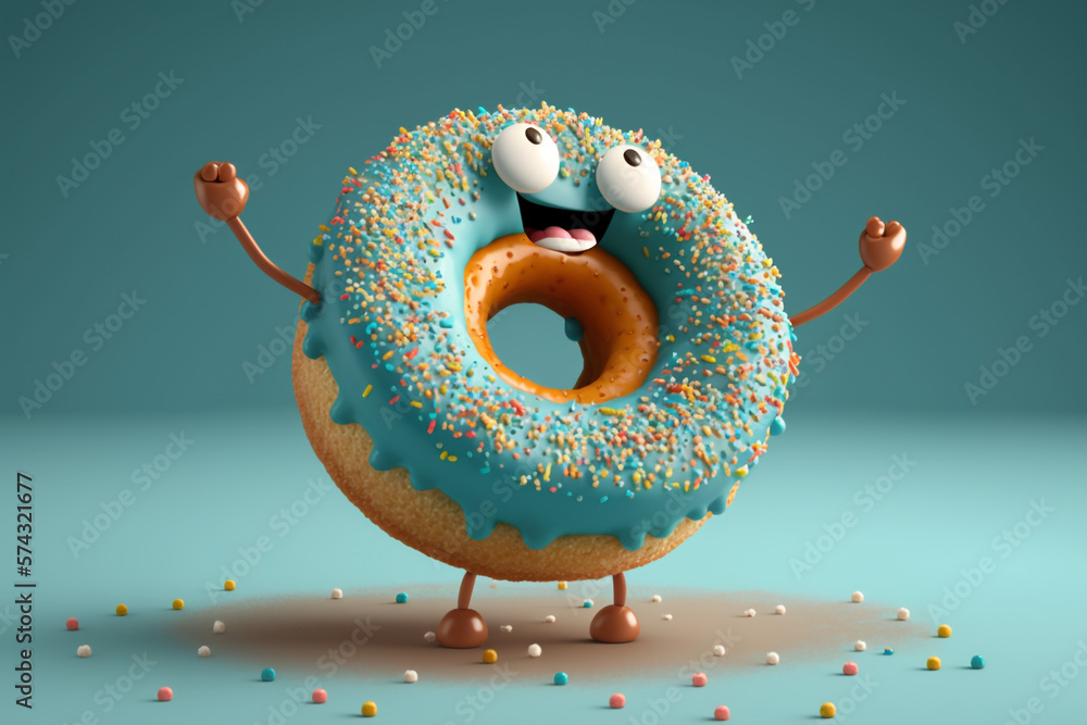 3D render cute and happy donut cartoon character. Generative AI ...