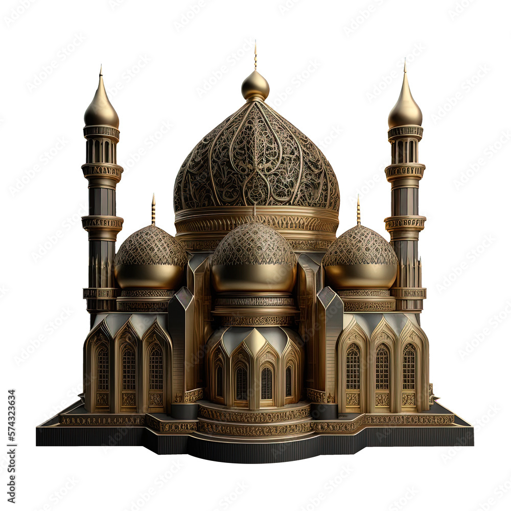 Elegant Gold Mosque with Amazing Ornament created with Generative AI ...