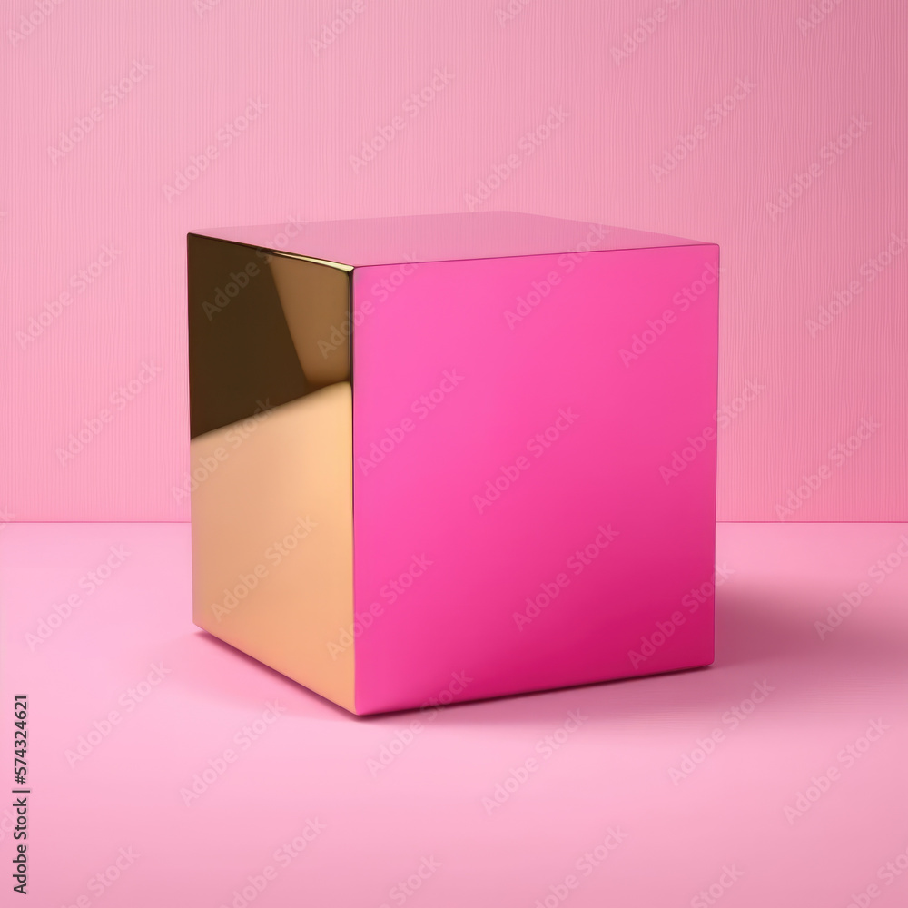 bright pink cube with intricate angles constructed from onyx podium ...
