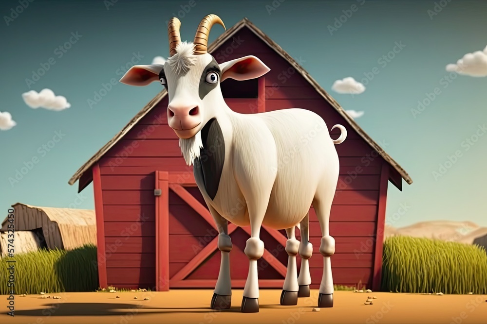 Cute Cartoon Goat on a Farm (Generated with AI) Stock Illustration ...