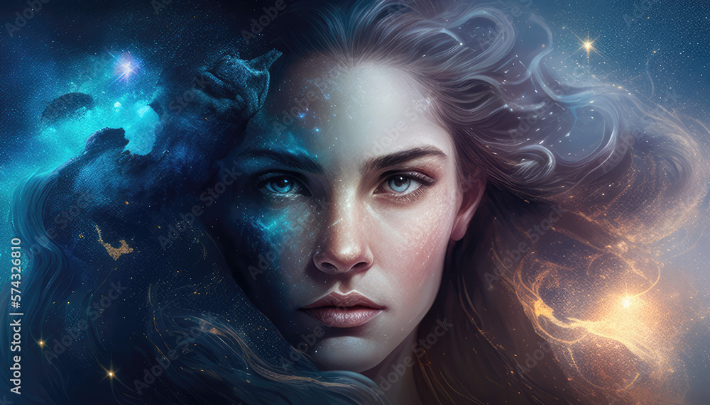 Virgo virgin beautiful woman zodiac sign against space nebula ...