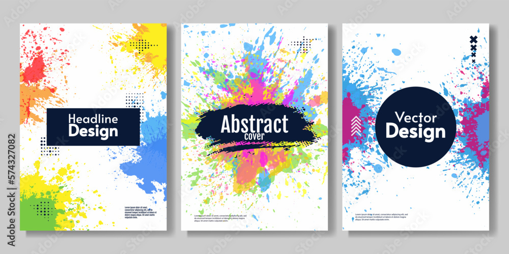 Set of abstract posters with colorful paint splash. Creative vector ...