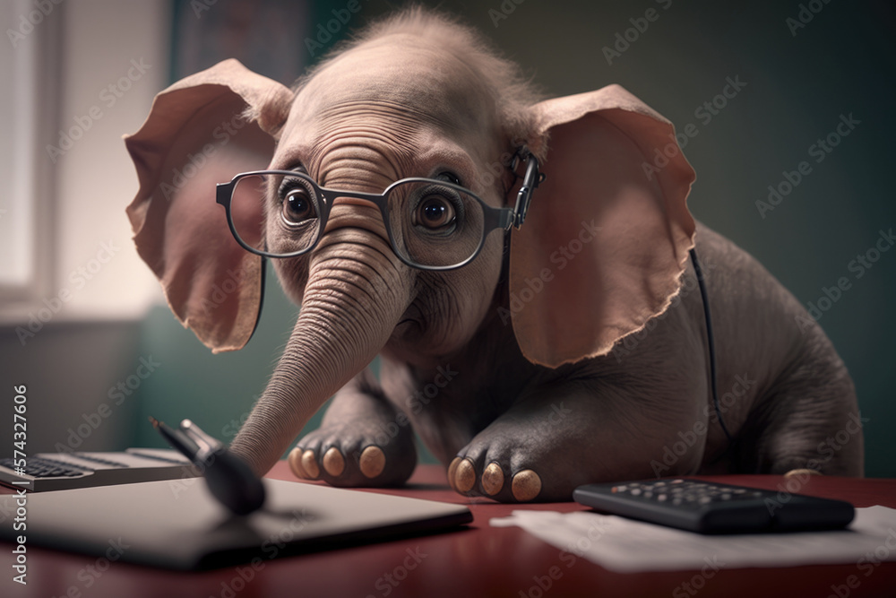 AI artwork of elephant writing during work in office Stock Illustration ...