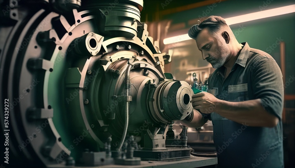 Mechanical engineer Centrifugal pump inspection in the pump room ...