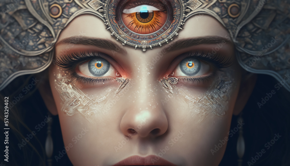 Third eye, mystical and esoteric concept, energy and light. Generative ...