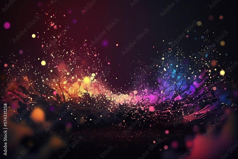 Magical neon background with blur and tiny particles, explosions and ...