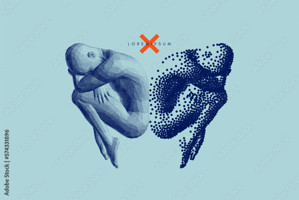 Two men curled up back to back. Emotions, friendship, self-help or ...