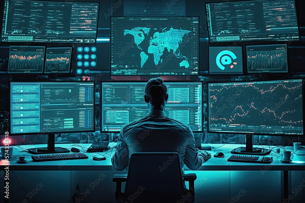 Technology Connection Digital Data, A Network Operations Center (NOC) with Rows of Monitors ...