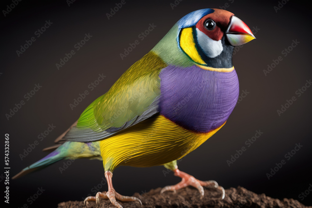 The Gouldian finch (Chloebia gouldiae), also known as the Lady Gouldian ...