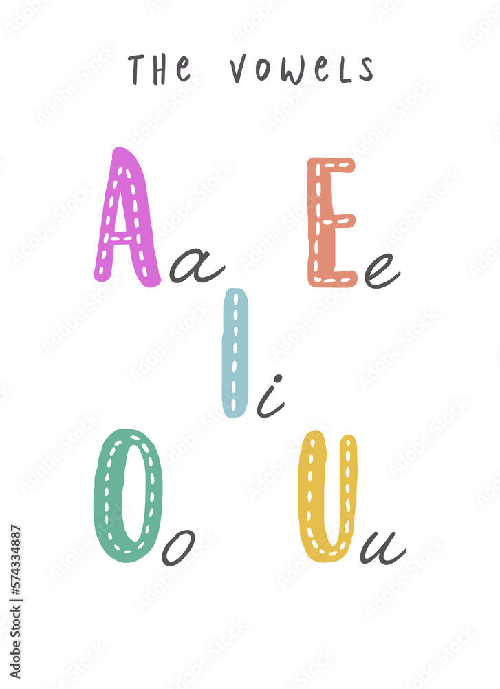 hand drawn alphabet poster, abc, vowels Stock Illustration | Adobe Stock
