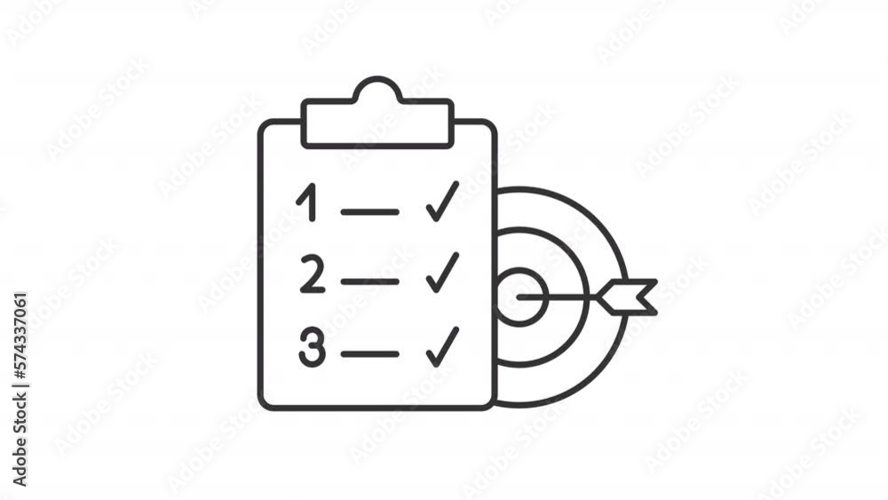 Animated clear goals linear icon. Checklist. Business objectives. List ...