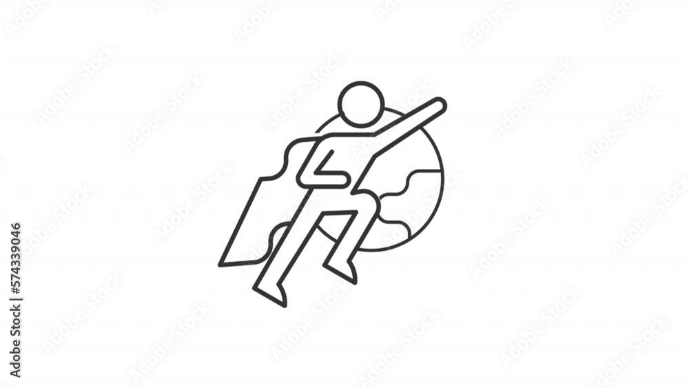 Animated world rescuer linear icon. Attitude motivation. Superhero ...