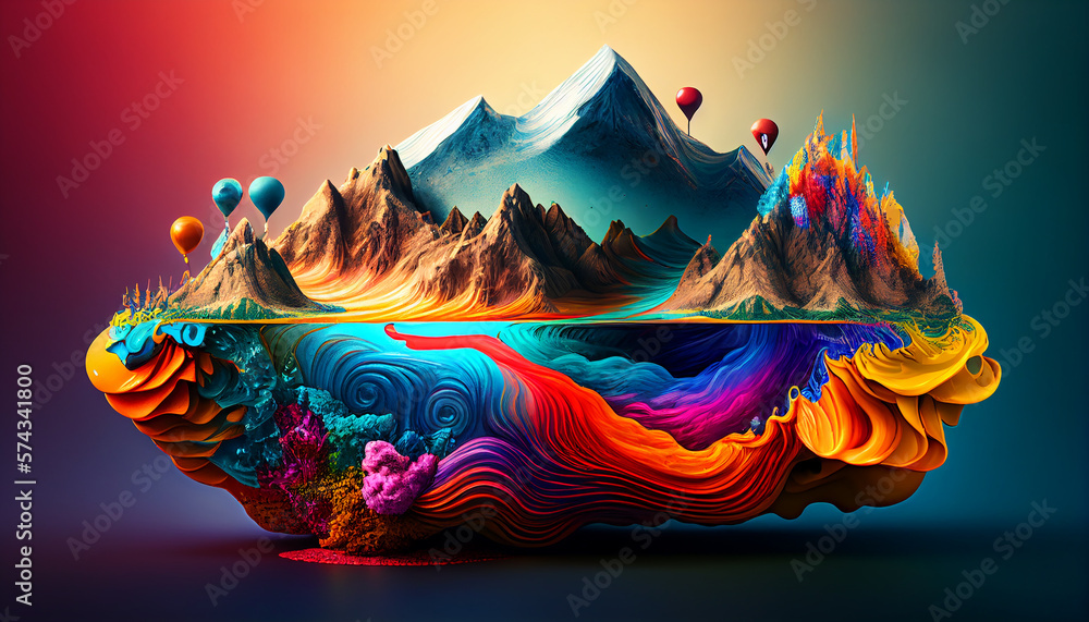 layout of half of the earth with mountains and landscape and multi ...