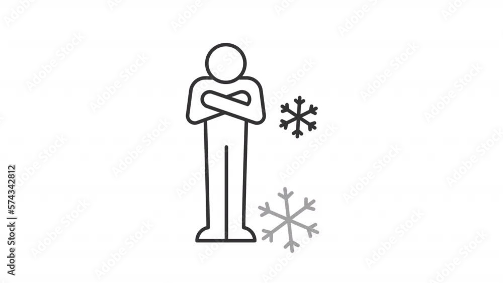 Animated frozen man linear icon. Cold winter weather. Shivering person ...