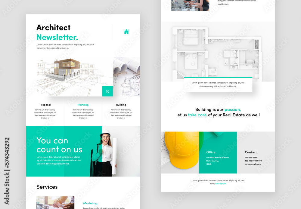 Architect Newsletter Layout With Teal Accent And Organized Structure ...