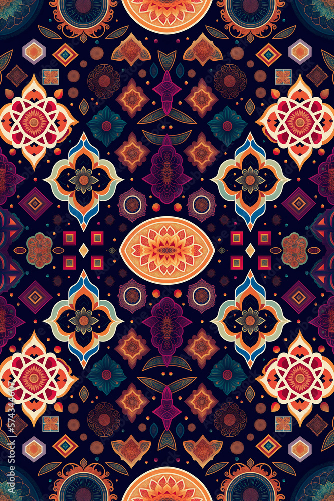 background of shapes and mandalas tapestry pattern. Pattern mirrored ...