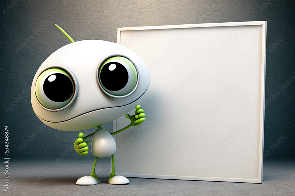 Cute Cartoon Alien Character Holding a Whiteboard with Space for Copy ...