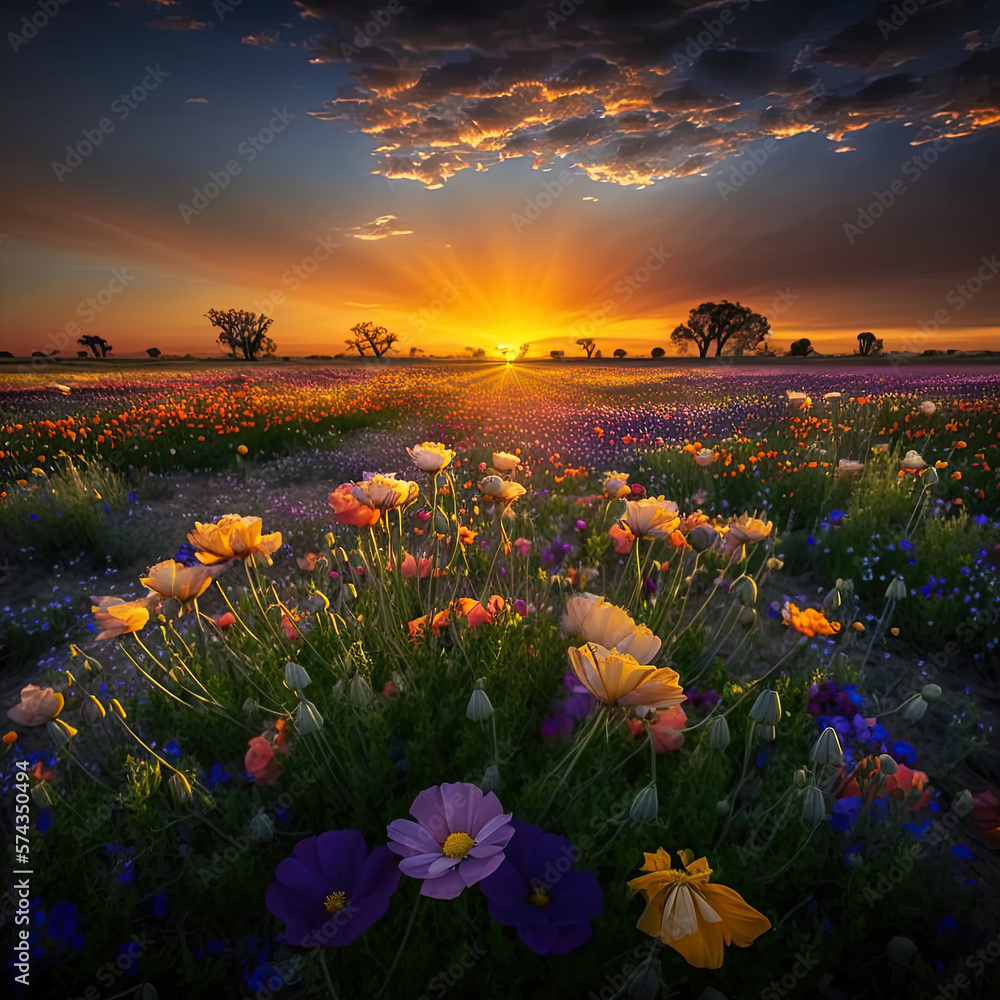 Field Of Wildflowers Sunset