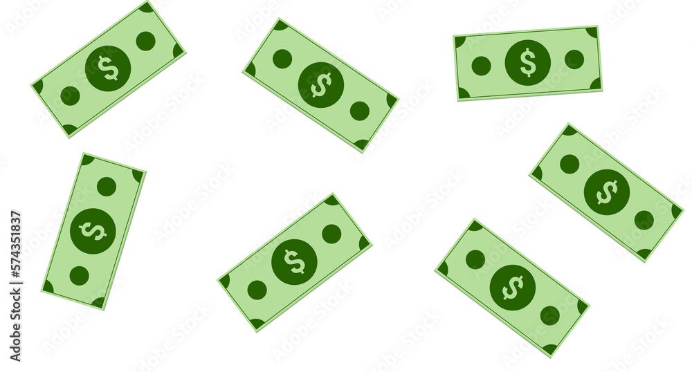 Cash falling on transparent background. Money cash falling. US dollars ...