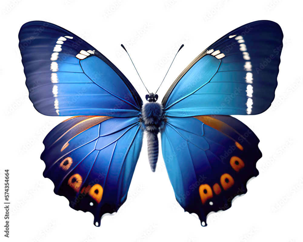 Very beautiful blue butterfly with spread wings isolated on a ...
