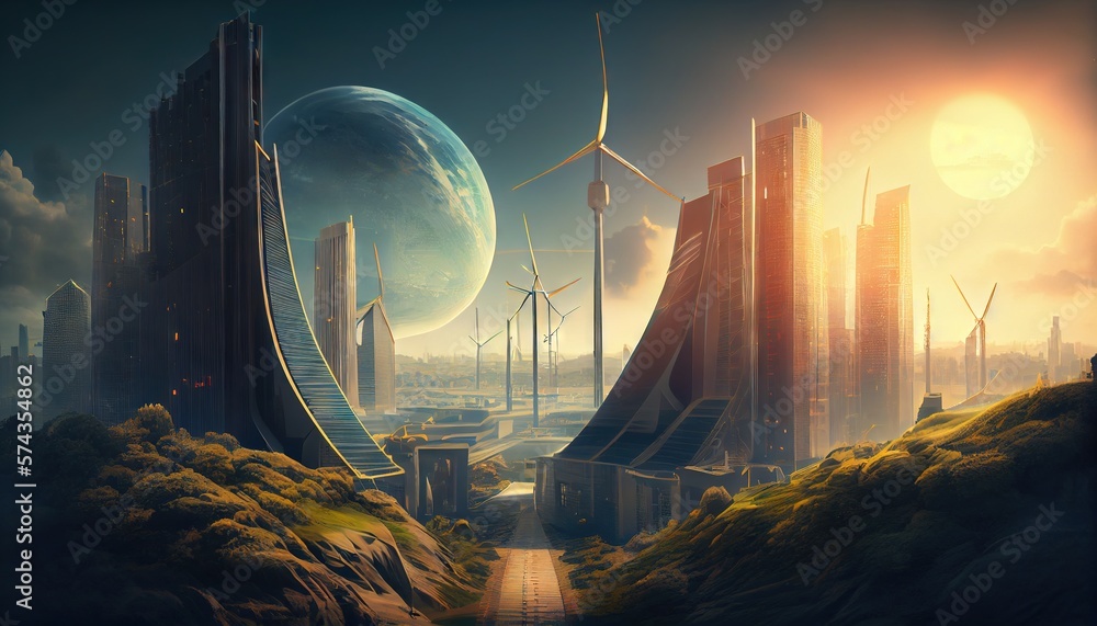 The green and clean city of the future. Smart city concept. Background ...