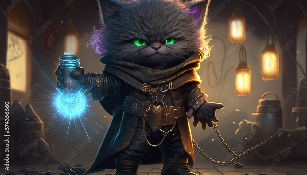 Little Wizard Cat Getting Ready to Cast His Magic Generated by AI Stock ...