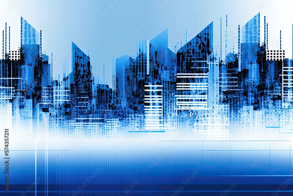 Abstract Digital High-Tech City Design for Banner Background, blue ...