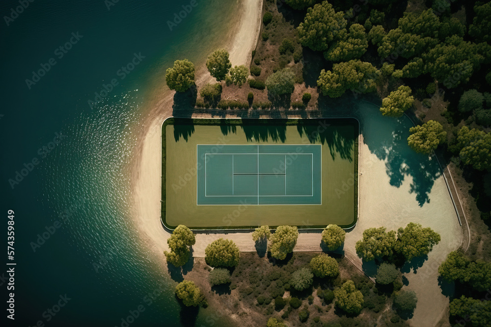 AI illustration of tennis court surrounded by palms Stock Illustration ...