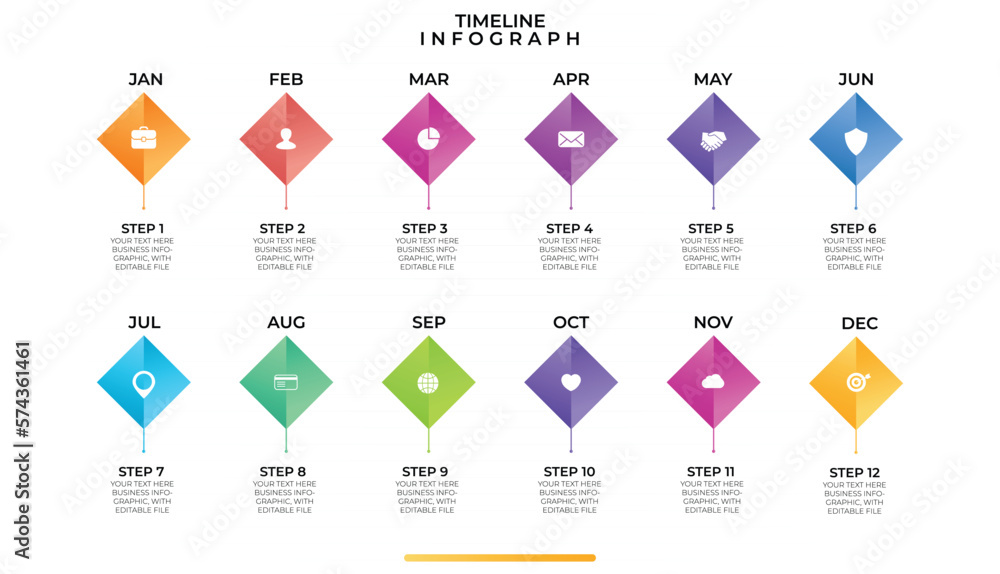 Timeline infographic. Business Infographic template. 12 Months Timeline ...