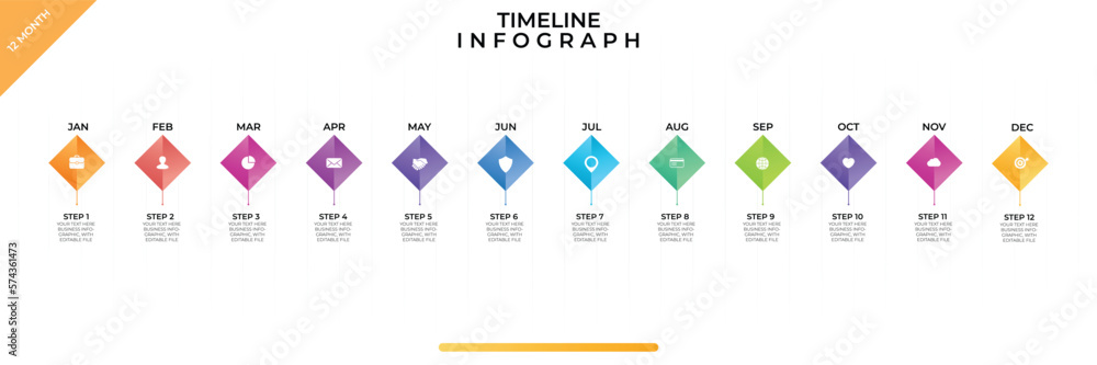 Vetor de Timeline infographic. Business Infographic template. 12 Months ...