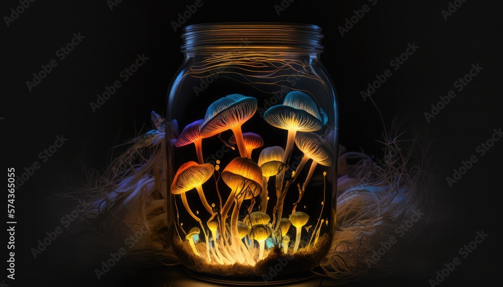 Glowing Psilocybe Semilanceata in Jar - Neon Psilocybin and Mycelium ...