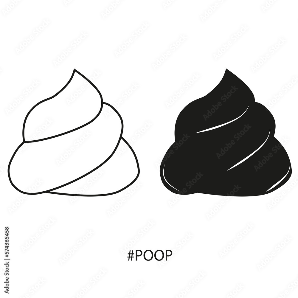 Icono de cacas blancas y negras sobre un fondo blanco liso y aislado ...
