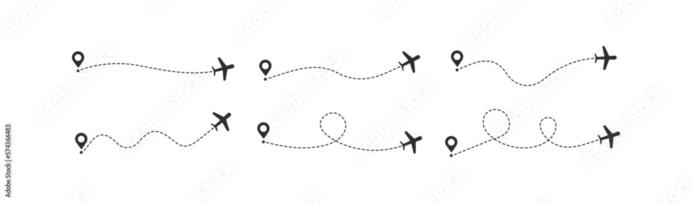 Plane route icon set. Airplane path vector desing. Stock Vector | Adobe ...