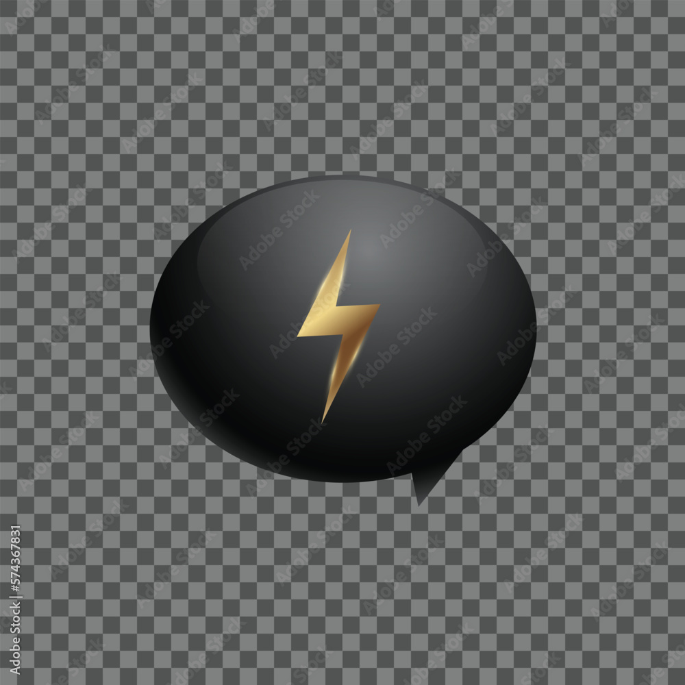 Black chat bubble icon with golden flash sign. App icon design. Chat ...
