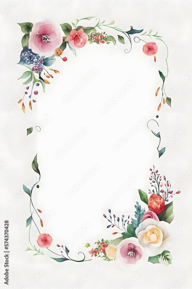 Watercolor floral frame for A4 notebook paper Stock Illustration ...