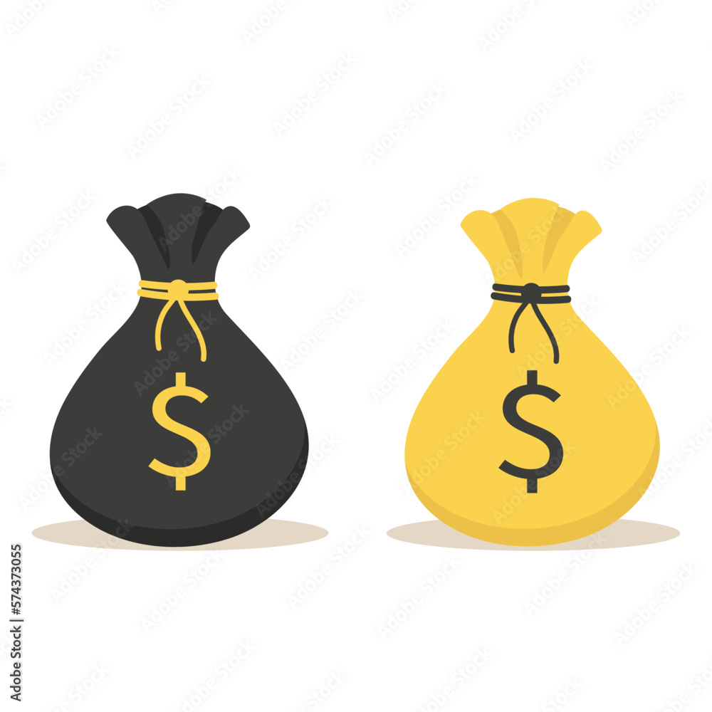 Two money black and yellow bag icons with a white and yellow golden ...