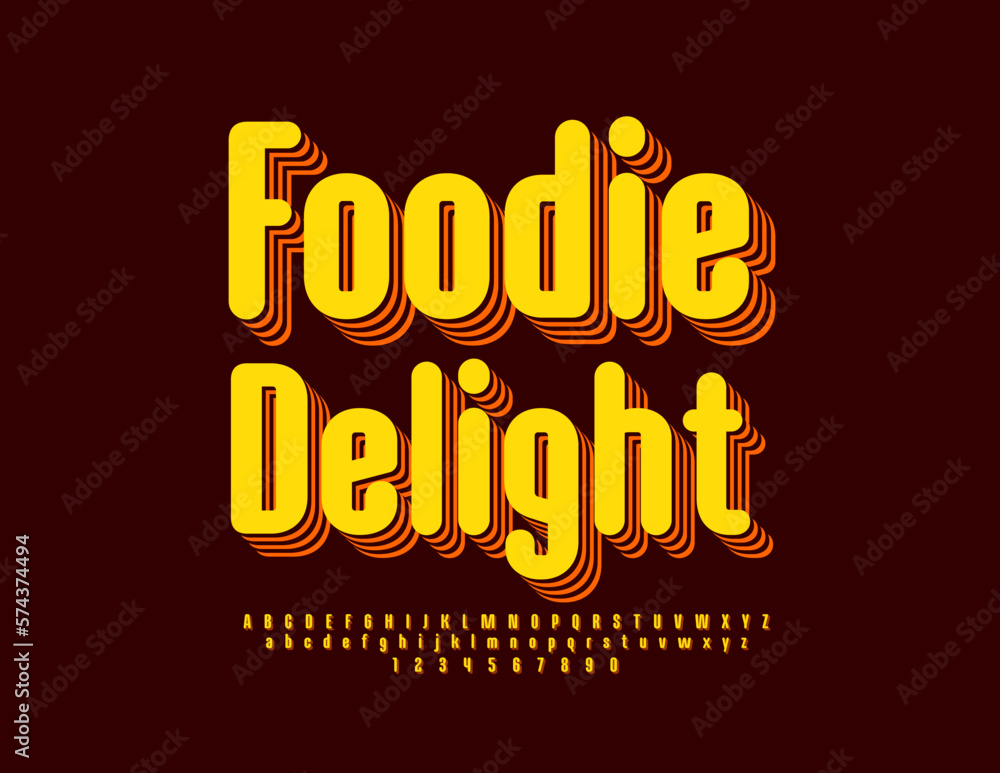 Vector creative template Foodie Delight. Trendy style Font. Layered ...