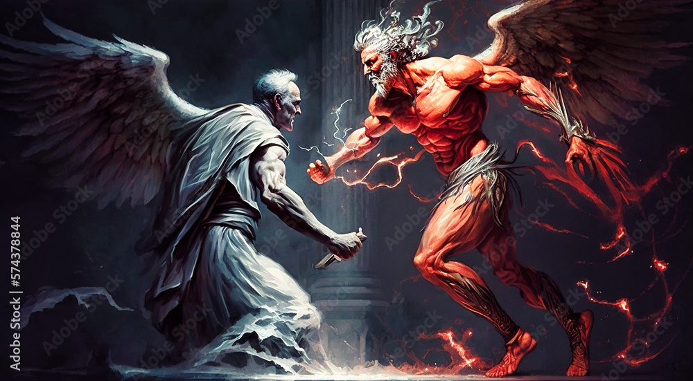 Angel fighting a red demon - generative ai Stock Illustration | Adobe Stock