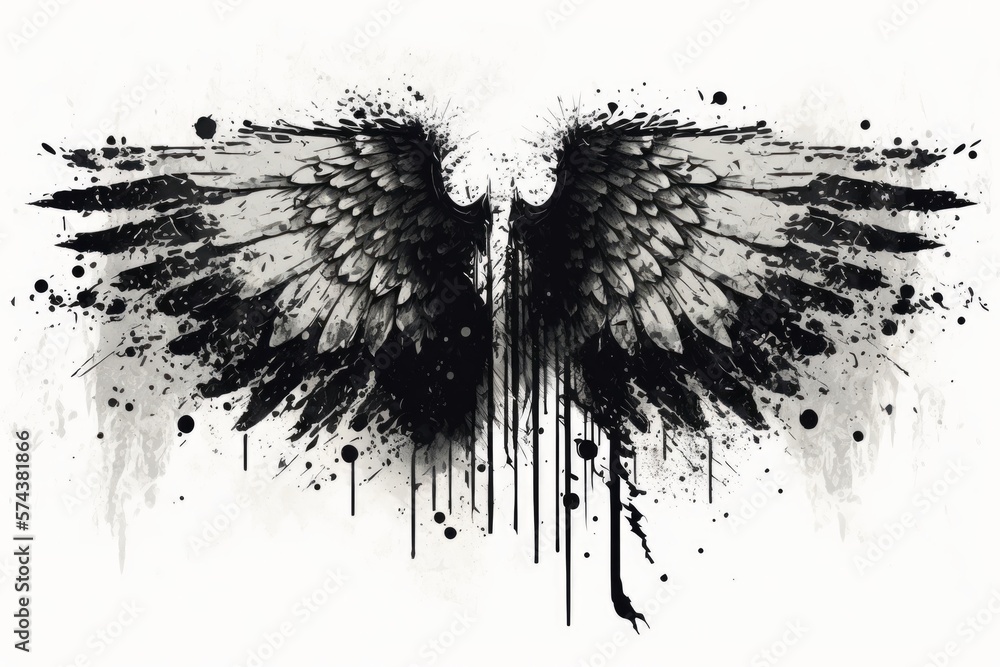 Watercolor Illustration of Grunge Style Bird Or Angel Wings With Paint ...