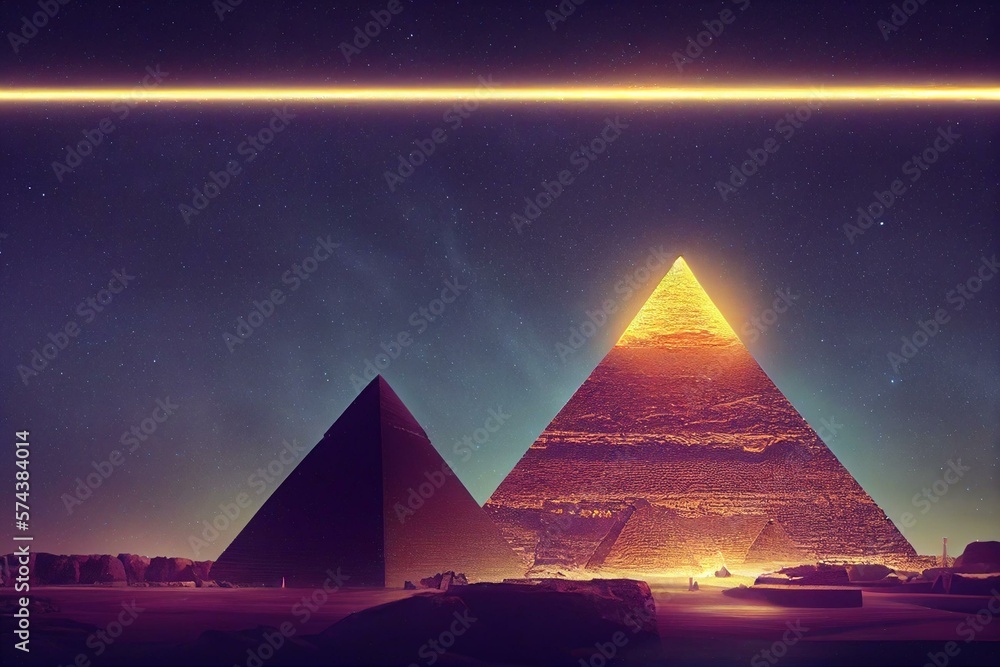 Sci-fi space background with pyramid. Science and technology platform ...