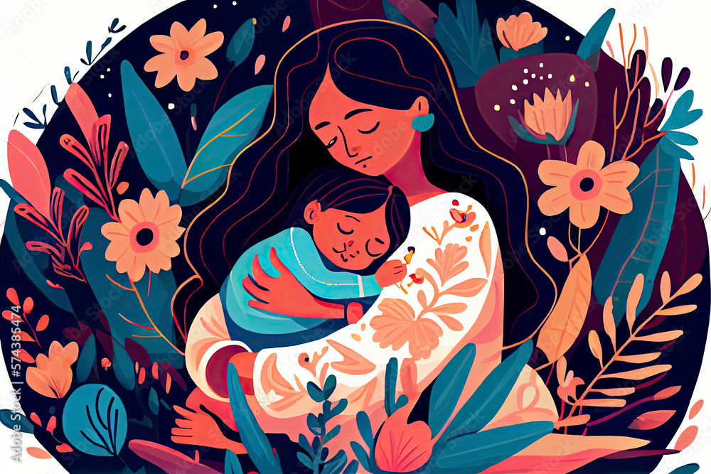 Young Latinos mother hugging her baby with care and love while he ...