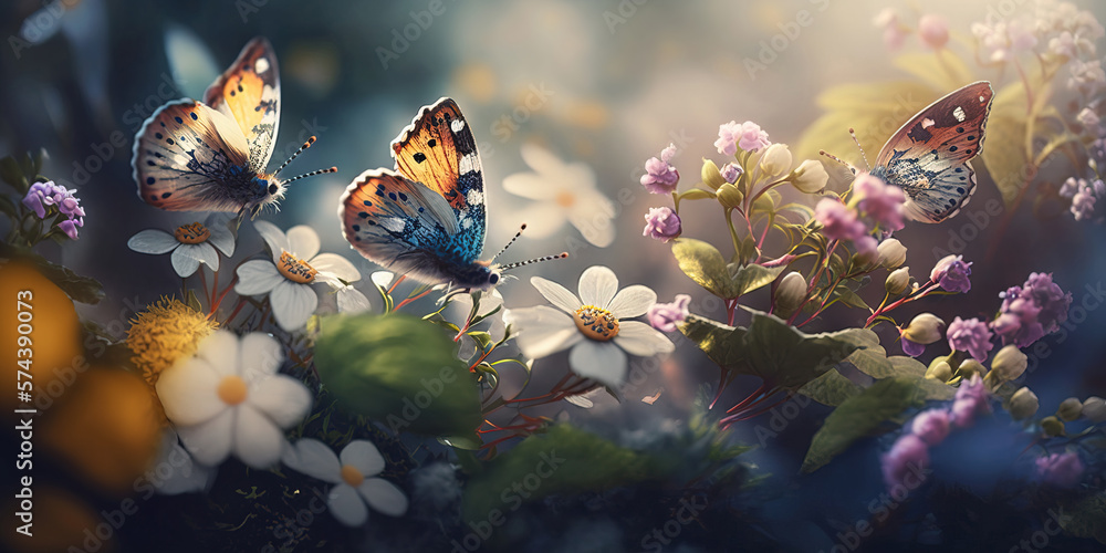 Beautiful butterflies Fluttering Amongst the colorful Spring Flowers ...