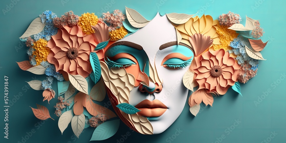 Amazing paper collage with girl's face and flowers. A collage depicting ...