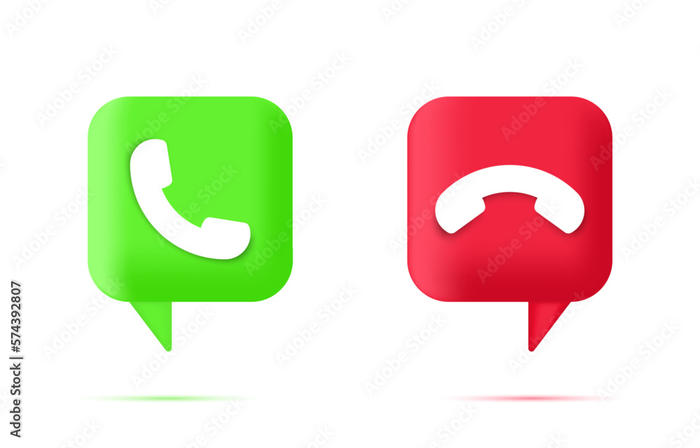 3d phone call button icon set. Accept and decline, green and red sign ...