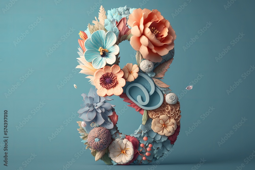 Amazing collage with flowers and the number eight. A collage depicting ...