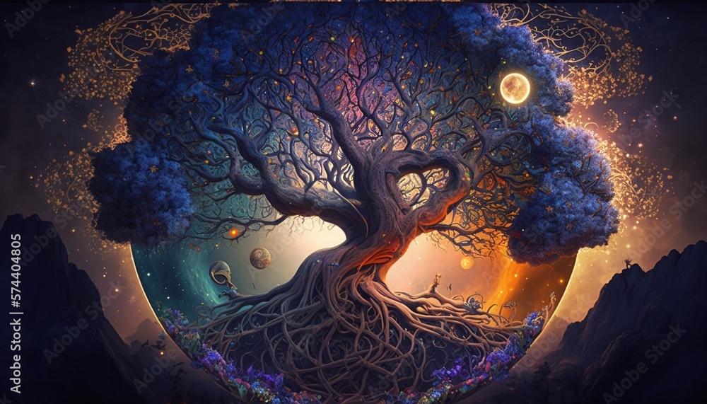 Cosmic Tree with Very Colorful and Galactic Effects Stock Illustration ...