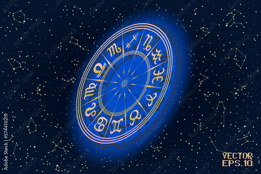 Blue and Pink Round Frame with Zodiac Signs and Shadow. Horoscope ...