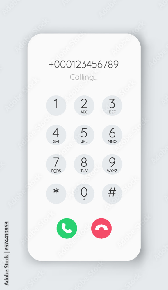 Smartphone dial phone ui. Phone number pad, call screen with keypad and ...